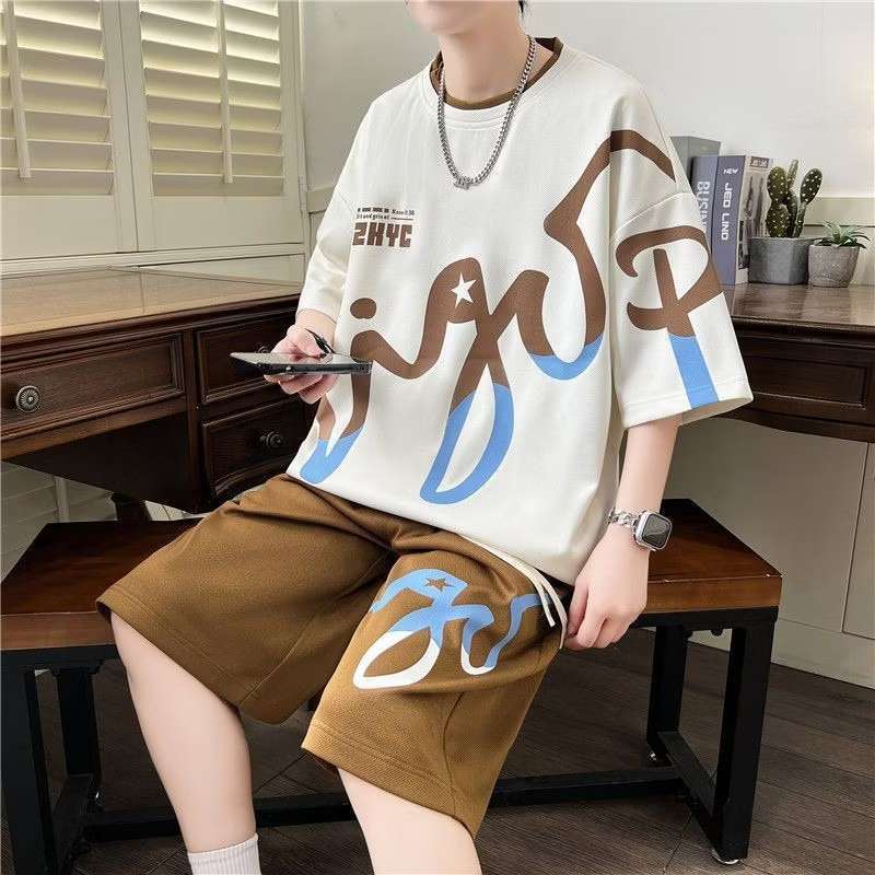 Summer terno for men Waffle Sports Casual Suit Men Ready Stock Loose ...