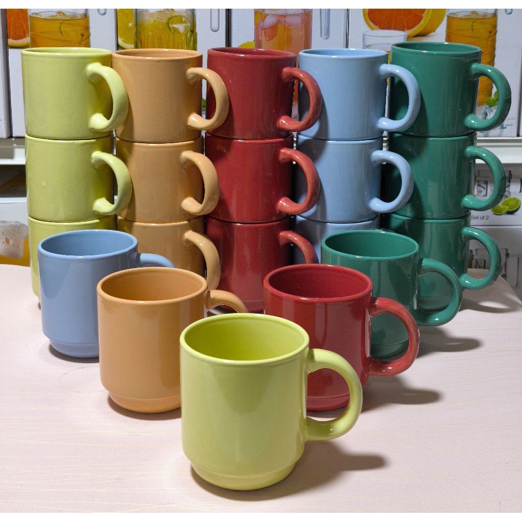 4pcs 280ml Colorred Stackable Mug High Quality Ceramic Product | Shopee ...
