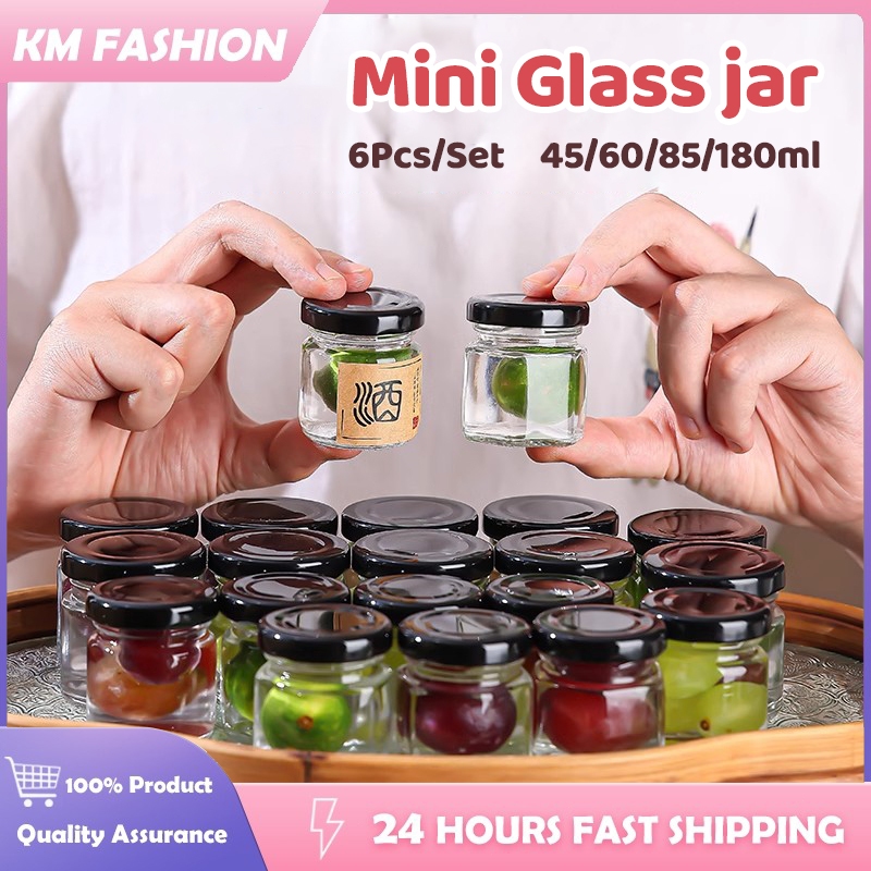 【On Hand】KM 6Pcs/Set Mini Glass jar 45/60/80/180ML Seal Jars with lid ...