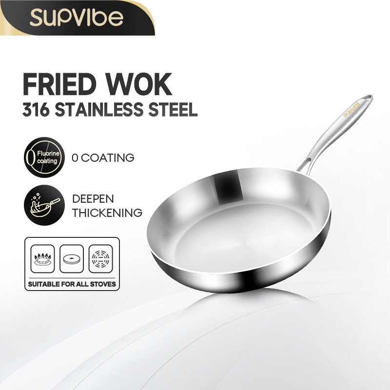 SUPVIBE Frying Pan 316 Stainless Steel Frying Pan Uncoated Induction ...