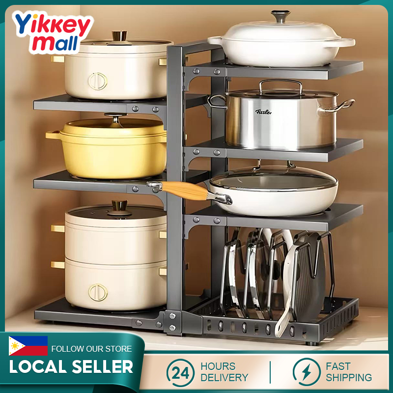 7 layer Kitchen Pan Organizer rack Adjustable Pot Rack Countertop ...
