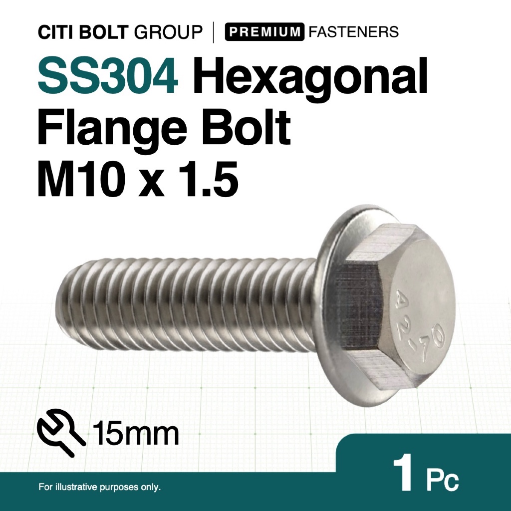1pc M10 (10MM) Stainless Steel Hex. Flange Bolt with Serration | CITI ...