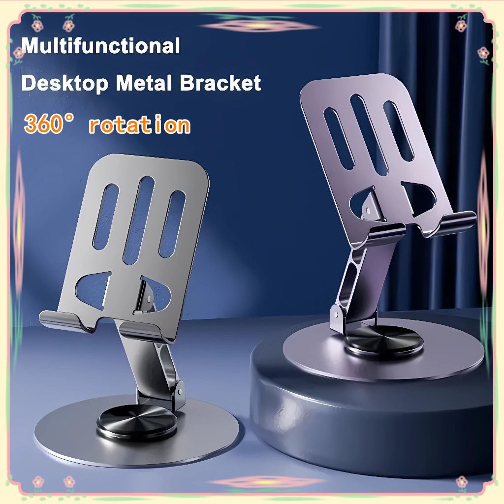 Desktop Stand All Metal Phone Holder 360° Rotating Foldable Cellphone ...