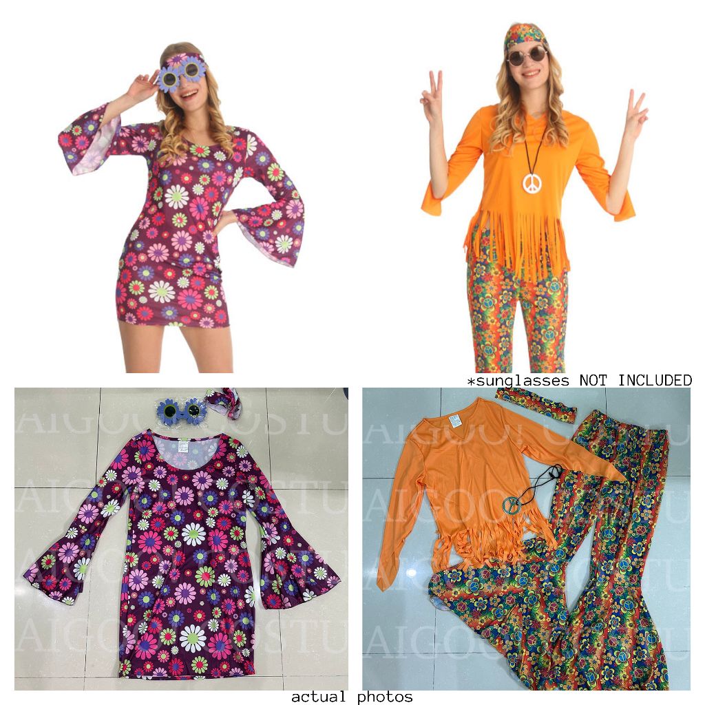 Sixties Seventies Hippie Costume for Women 60s 70s Decade Party Cosplay ...