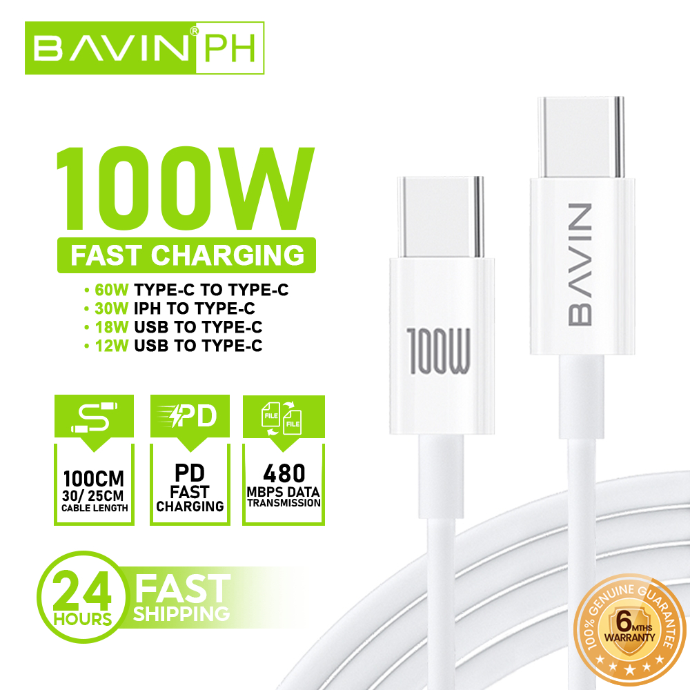 BAVIN CB274 Type-C Cable 100W Fast Charge for Laptop & iPh 16 TPU 25cm ...