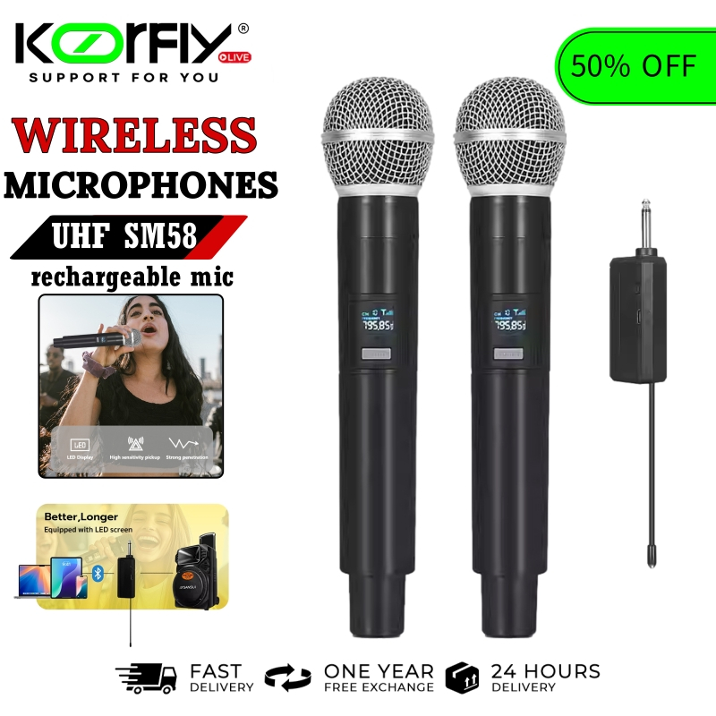 KOORFLY SM58 UHF Wireless Microphone System Karaoke Vocal Mic Handheld ...