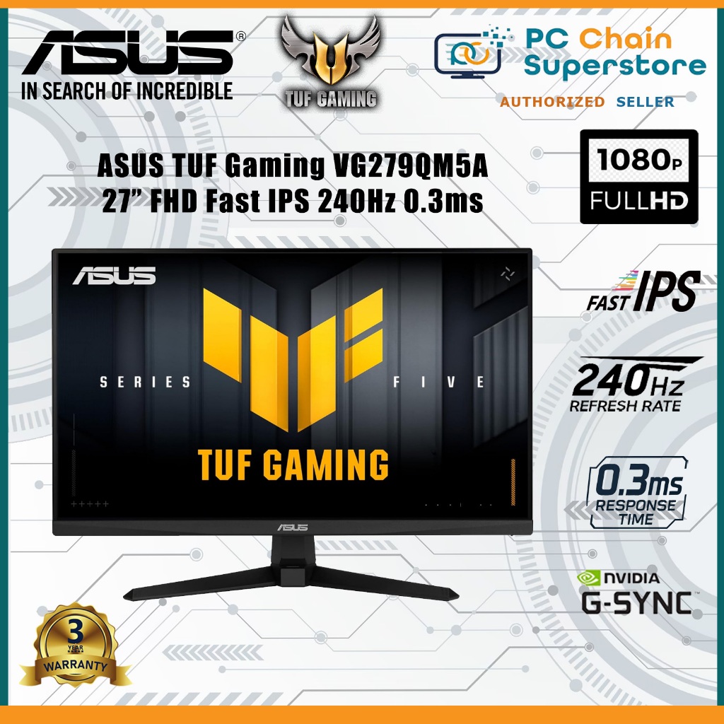 ASUS TUF Gaming VG279QM5A Gaming Monitor – 27" Full HD Fast IPS / 240Hz / 0.3ms / Gsync ...