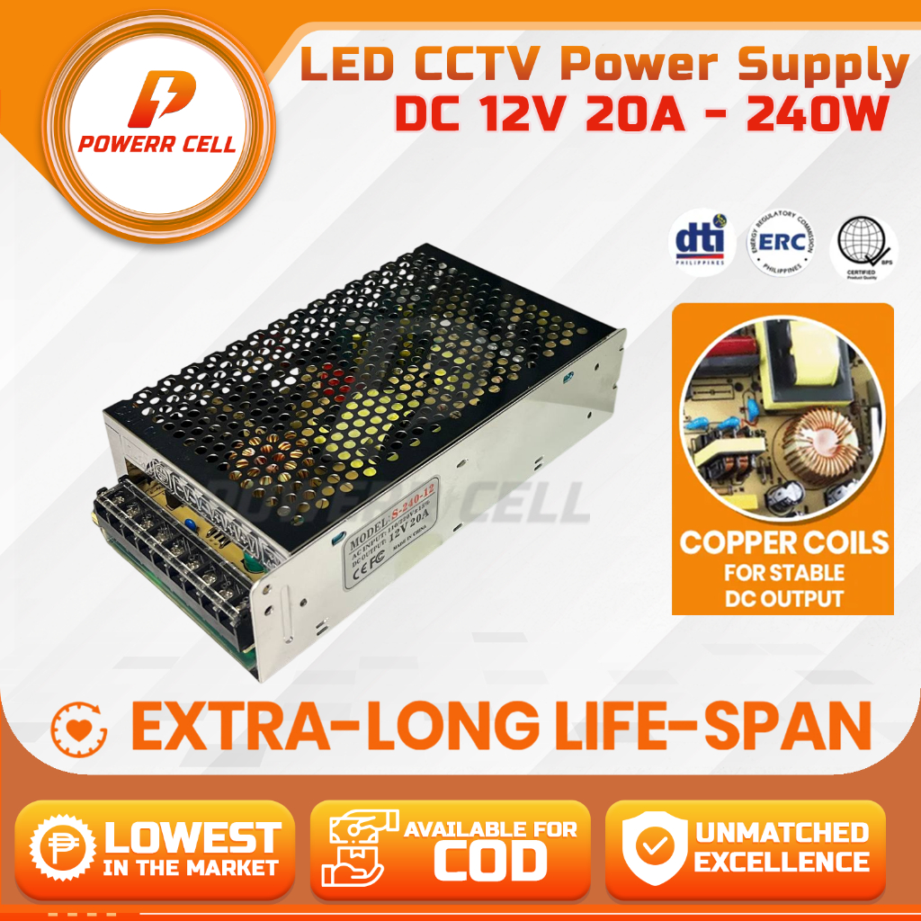 PowerrCell 12V 20A Centralized Power Supply 12V 240W Power Adapter AC ...
