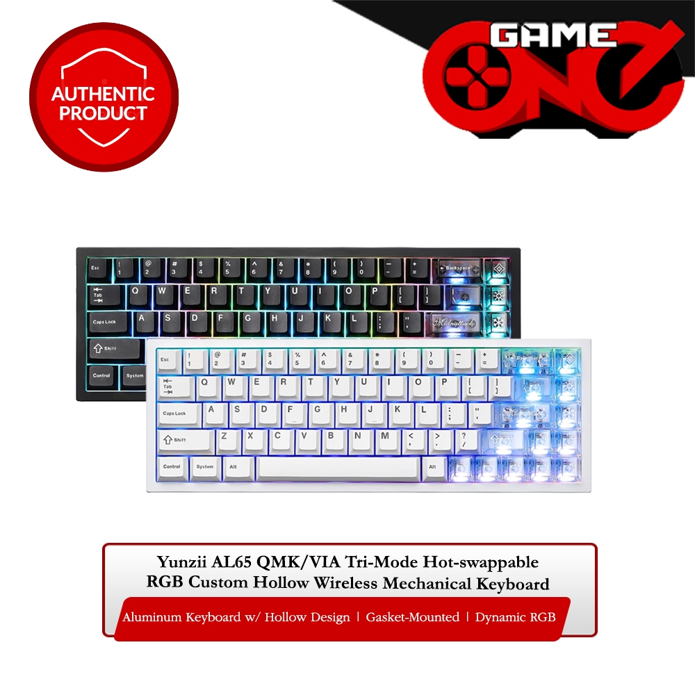 Yunzii AL65 QMK/VIA Tri-Mode RGB Custom Hollow Wireless Mechanical ...