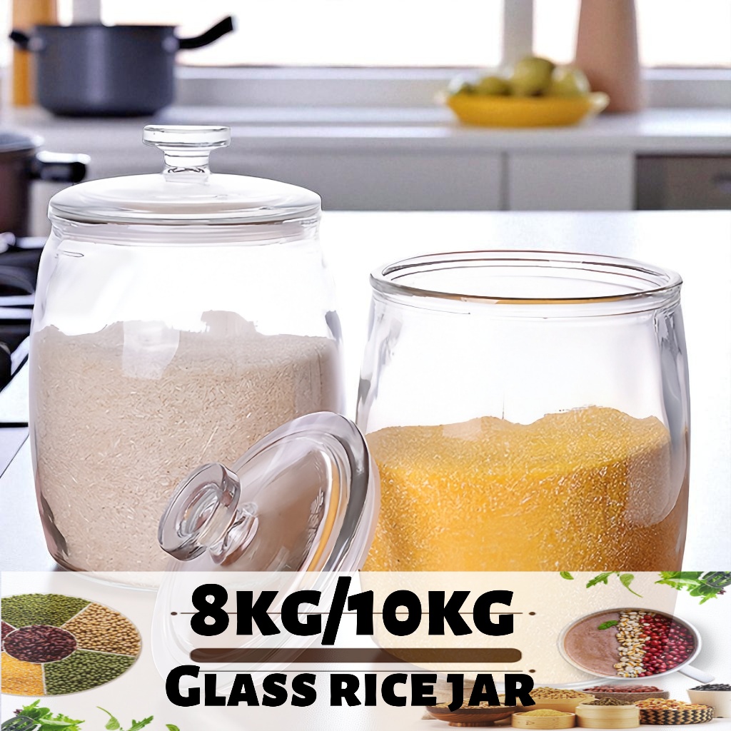 glass rice dispenser 10 kilos/10kg rice storage container airtight big ...