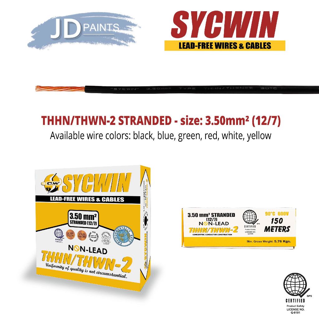Sycwin Stranded Wire THHN/THWN-2 (12/7) 3.50mm | Shopee Philippines