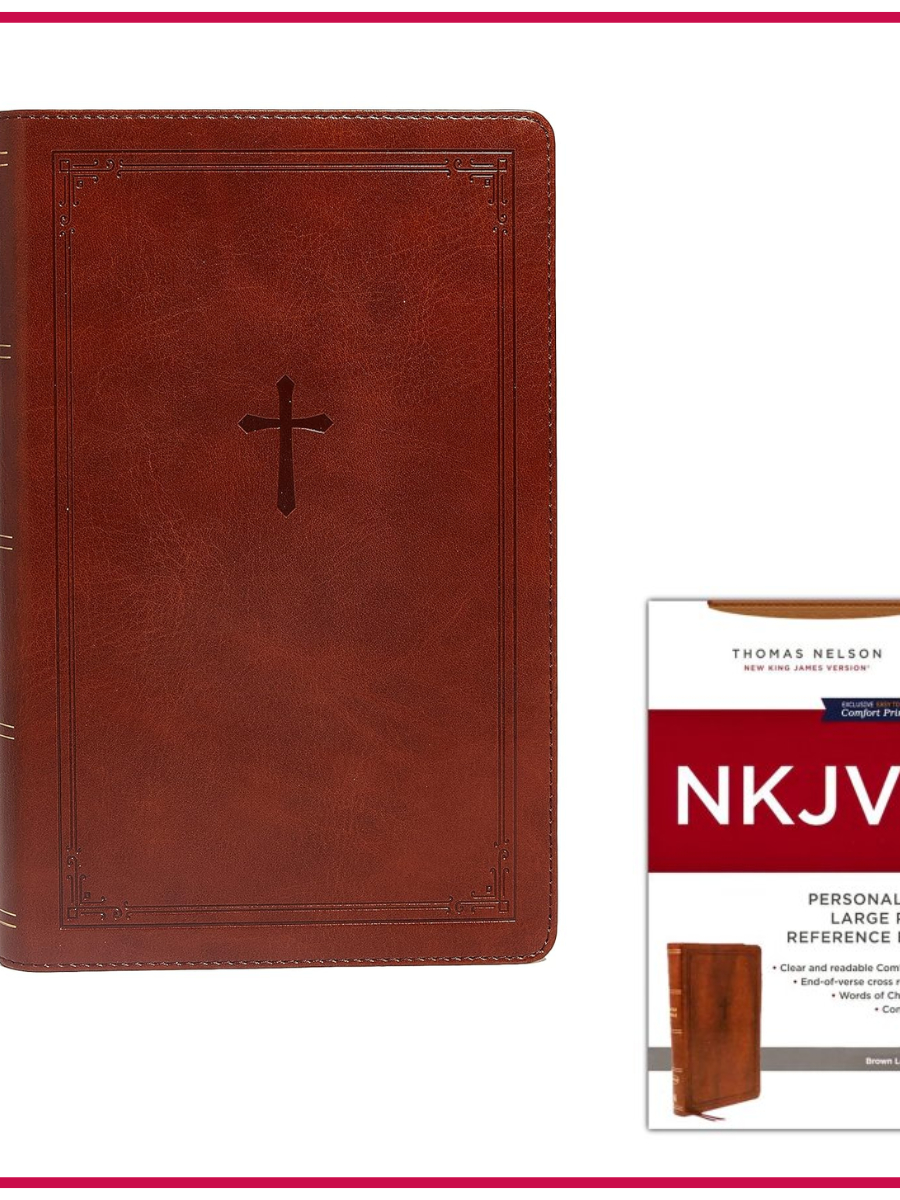 NKJV, End-of-Verse Reference Bible, Personal Size Large Print, Leathersoft, Brown, Red Letter ...