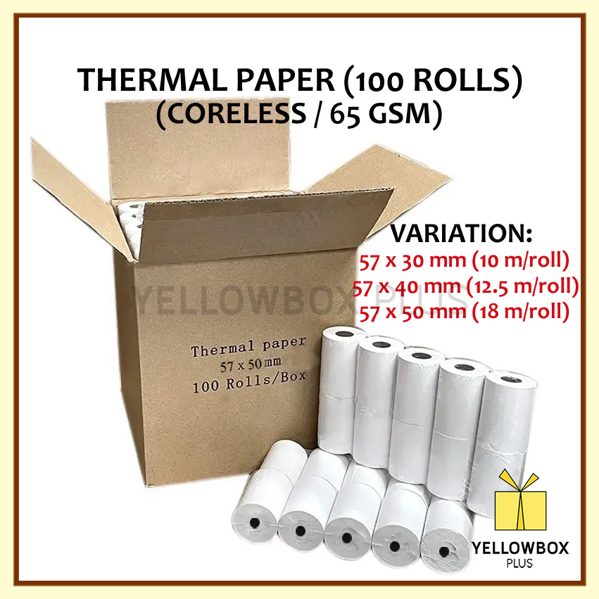Thermal Paper Coreless 100 rolls 57x40 57x30 57x50 POS Receipt Paper 65gsm 1 box thermal printer ...