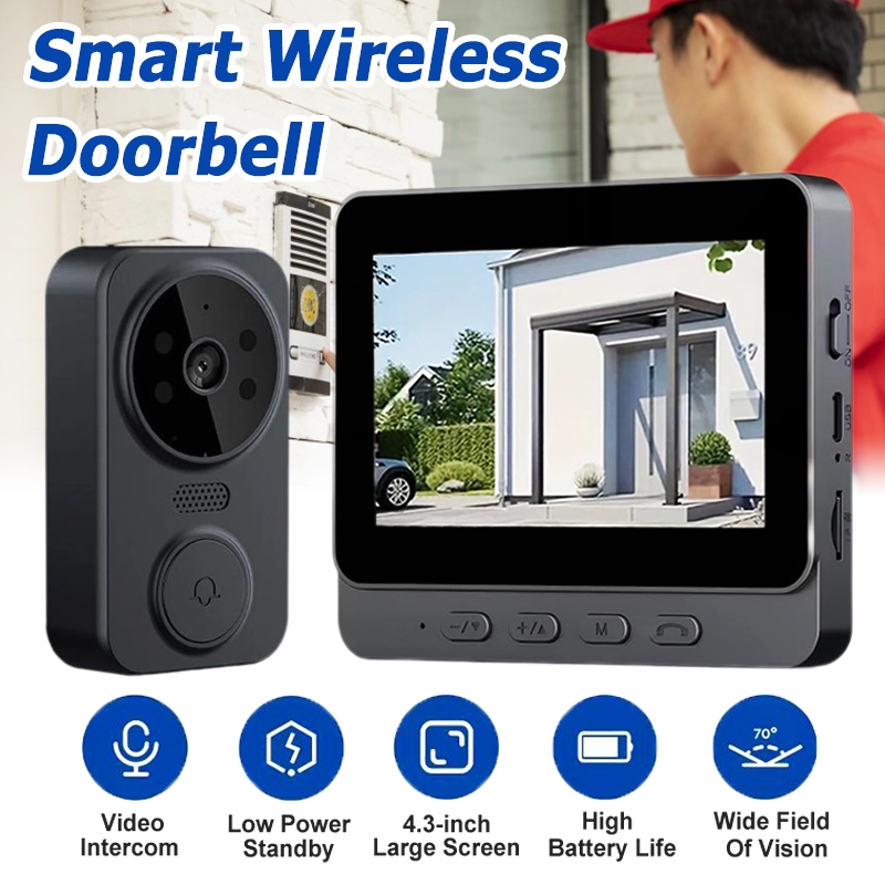 Wireless Doorbell Display Screen Waterproof Smart Doorbells Two-Way ...