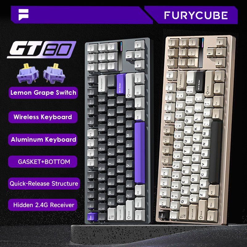 FURYCUBE GT80 Wireless Keyboard Aluminum Quick Release Wired Bluetooth ...