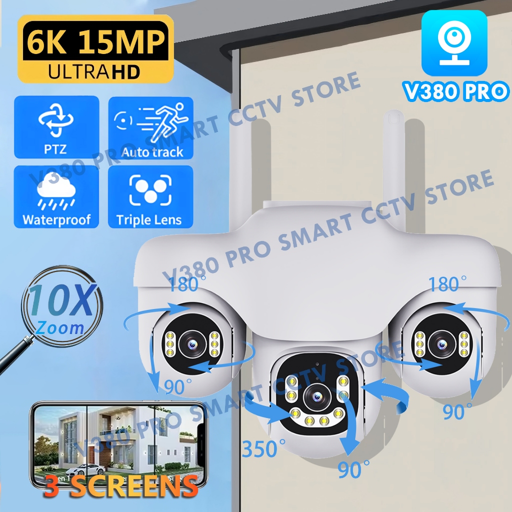 V380 Pro Triple Lens CCTV 15MP IP67 Waterproof Outdoor PTZ IP Camera 3 ...