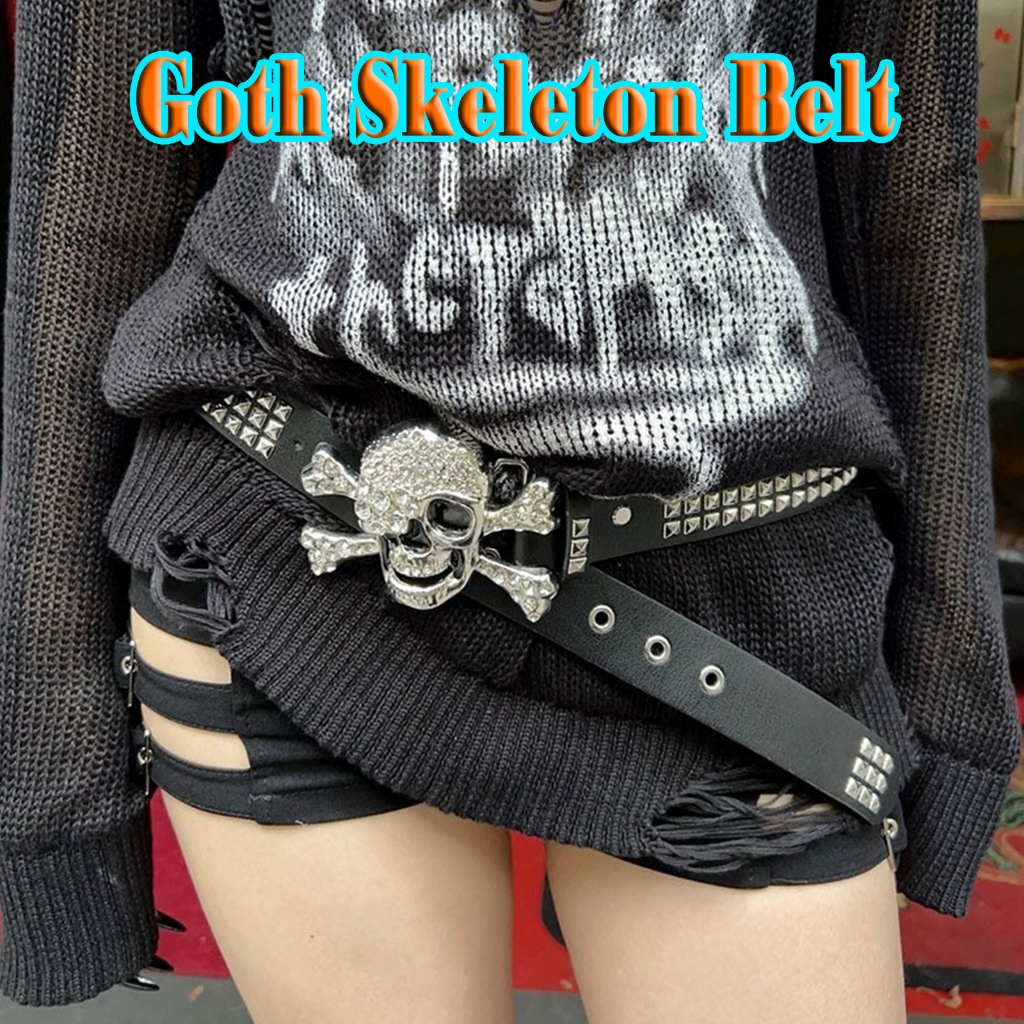 Vintage Goth Skeleton Belt For Women/Men Punchy Rivet Studded Wide ...