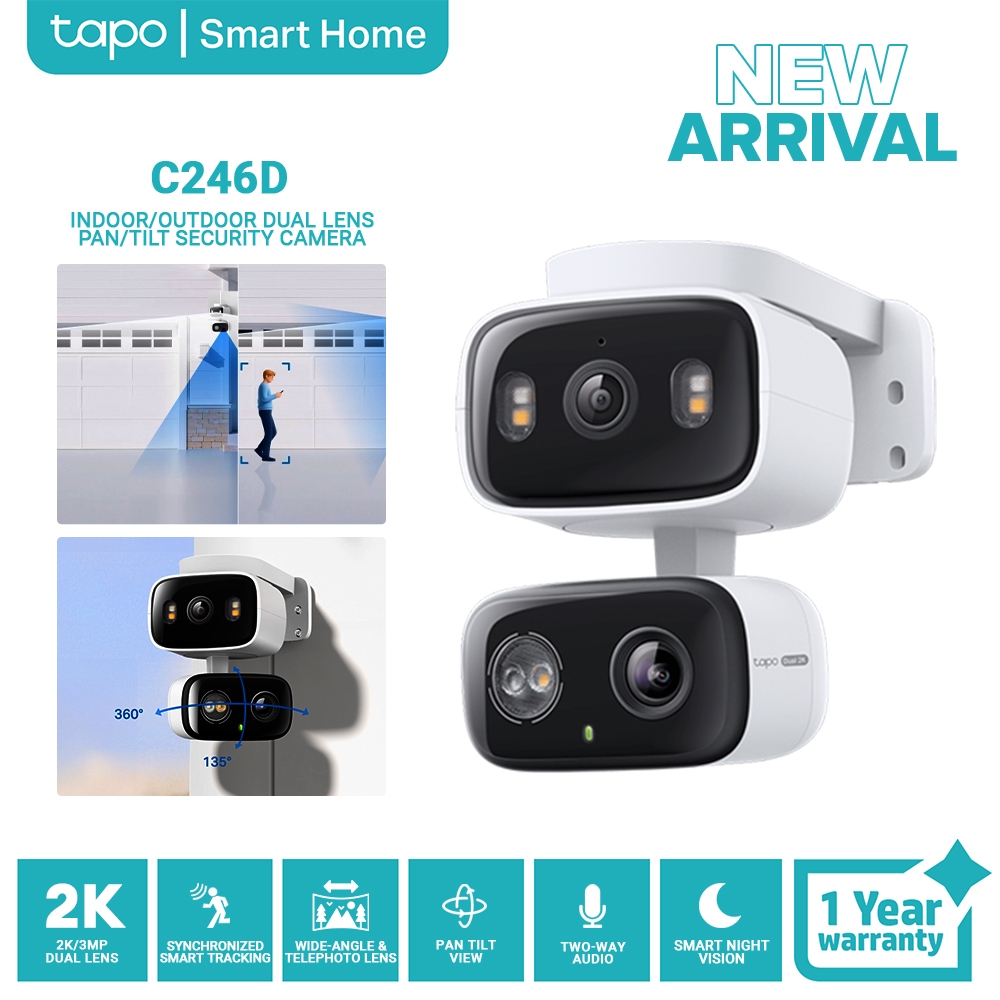 TP-Link Tapo C246D 2K 3MP Dual Lens Indoor/Outdoor Dual Lens Pan/Tilt Security Camera | Wide ...