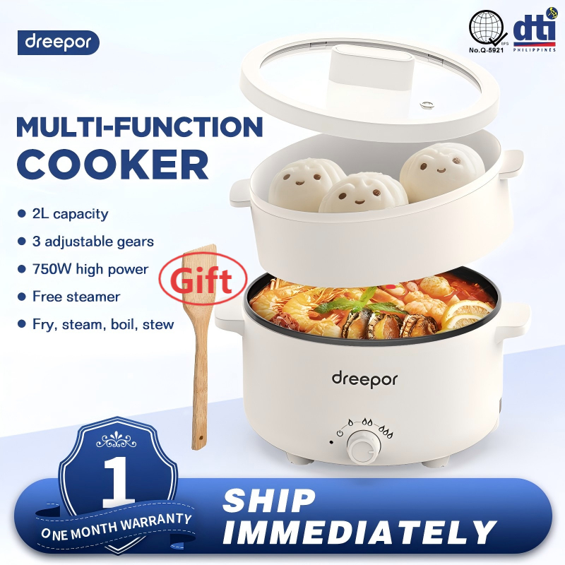 Dreepor 2L Multi Electric Cooker With Steamer Double Layer Cooking Pot ...