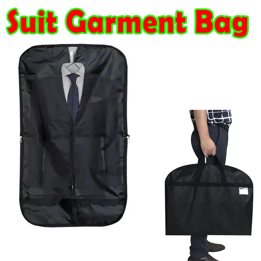 Premium Black Suit Garment Bag Portable Dustproof Coat Cover Zipper ...