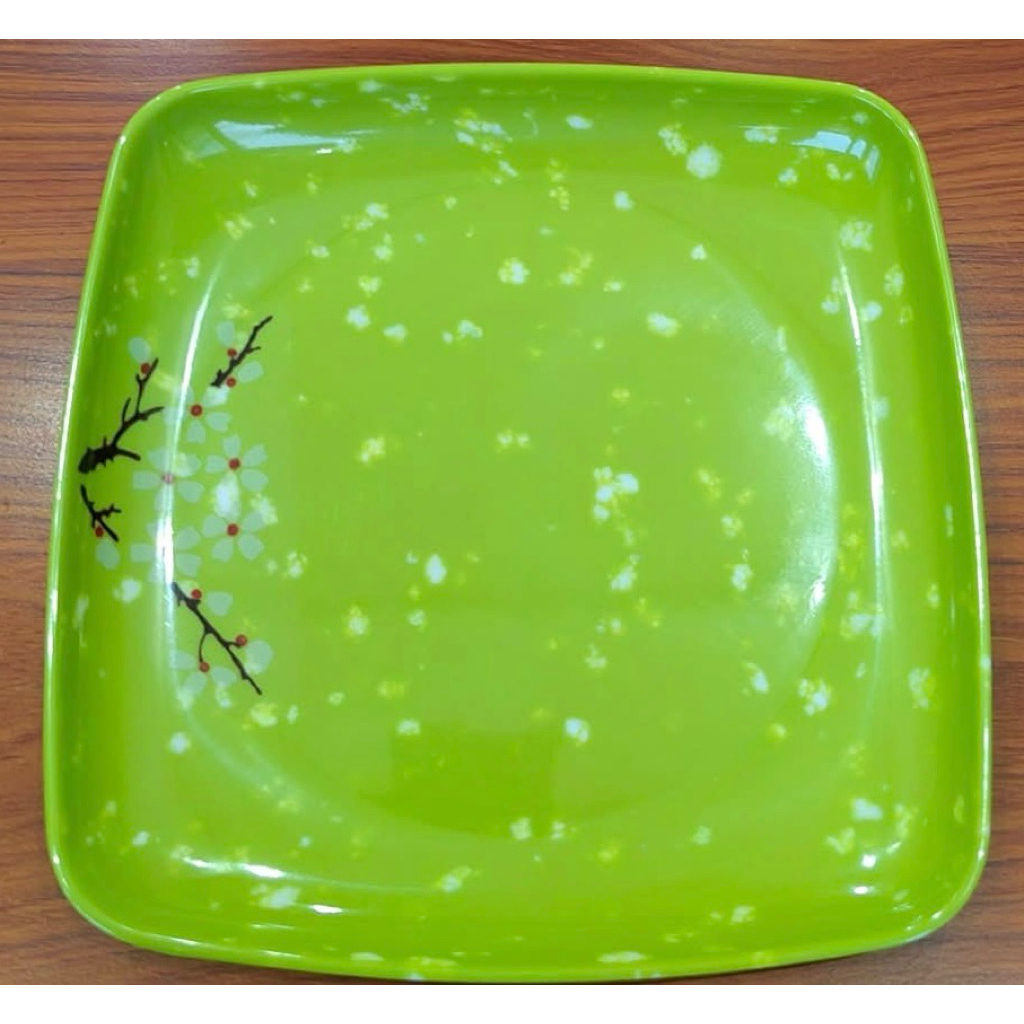 Melamine 1 Dozen 9.5 Inches Green Sakura Square Soup Plates | Shopee ...