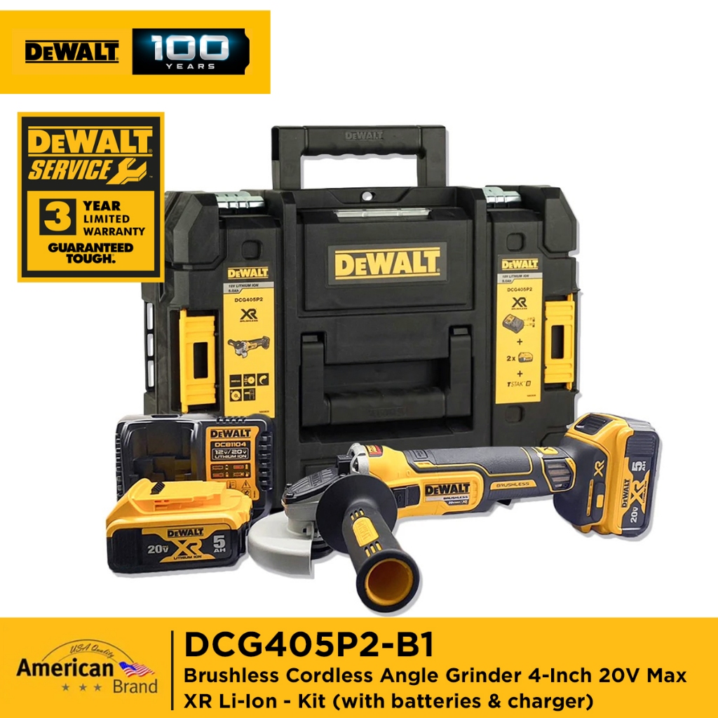 DEWALT DCG405P2-B1 Brushless Cordless Angle Grinder 4-Inch 20V Max XR Li-Ion - Kit | Shopee ...