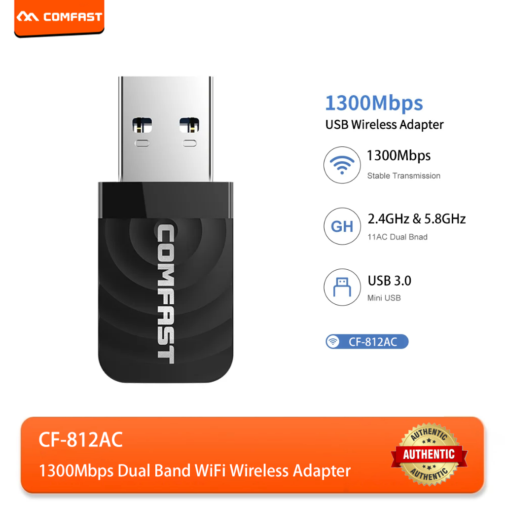 COMFAST CF-812AC USB WiFi Dongle 1300 Mbps Dual Band Mini USB WiFi ...