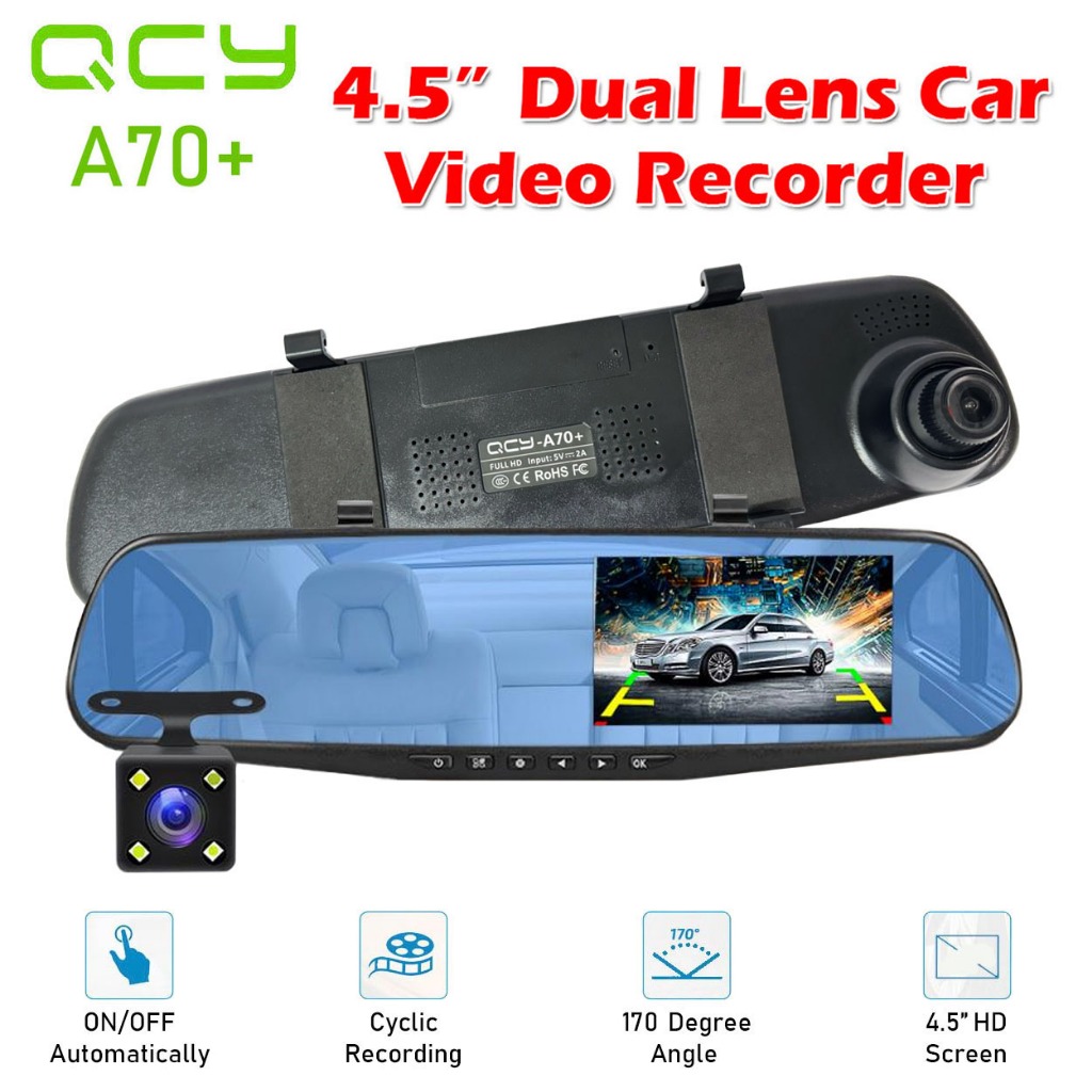 QCY A70+ 4.5" Inch Screen Car Camera Dash Cam Mirror Car Video Recorder ...