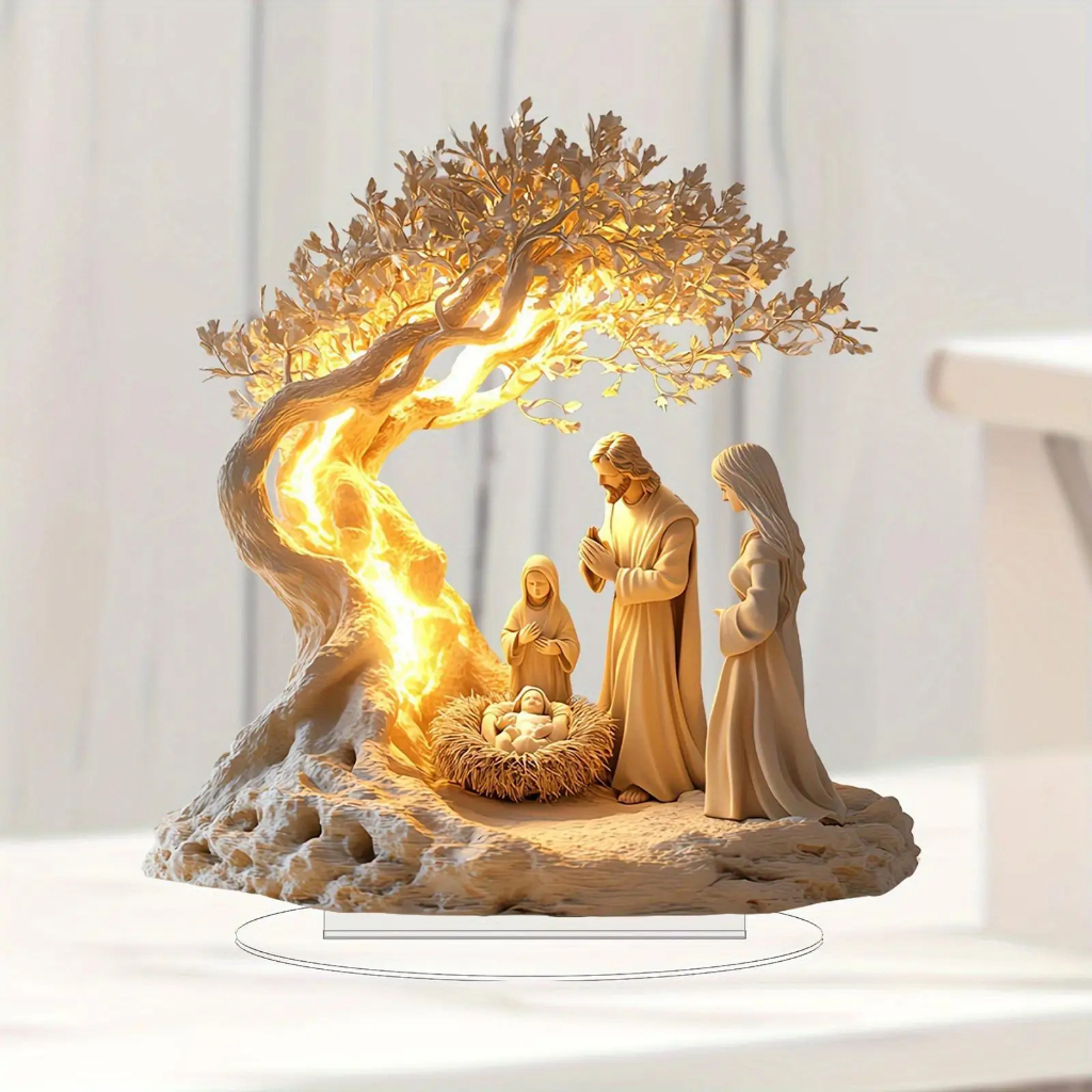BUTTERFLY 2D Flat Acrylic Nativity Jesus Birth Scene Ornament Tabletop ...