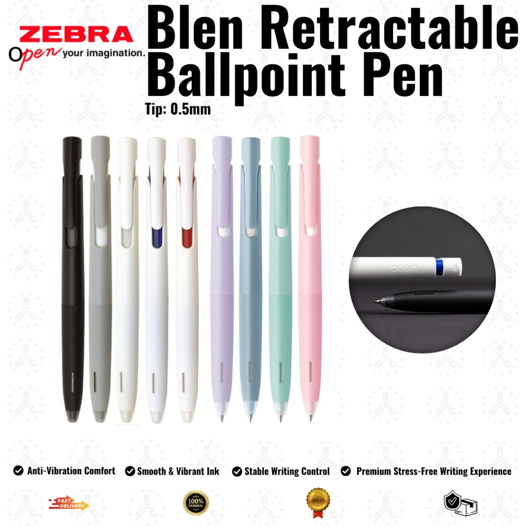 Zebra Blen Retractable Ballpoint Pen – 0.5mm / 0.7mm Smooth Emulsion ...