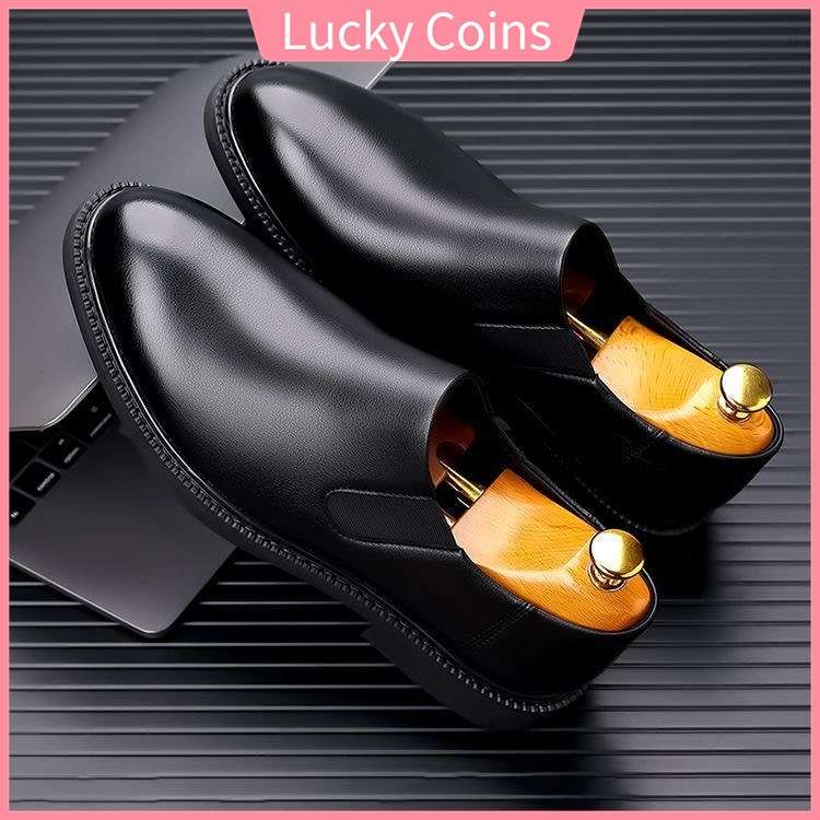 2025 New Men's Shoes Round Toe Business Leather Shoes Short Boots ...