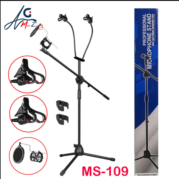 Microphone Stand, High Quality Heavy Duty Adjustable Collapsible Tripod ...