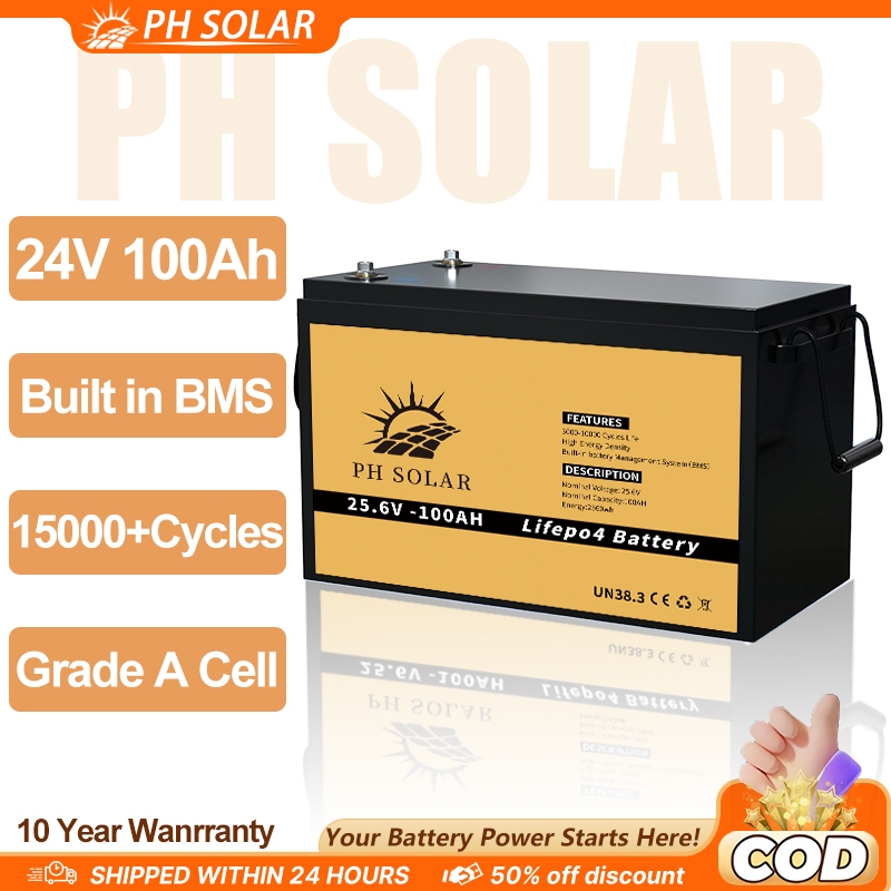 PH SOLAR 24V 100Ah LiFePo4 Battery Solar Battery 100A BMS Grade A Cells ...