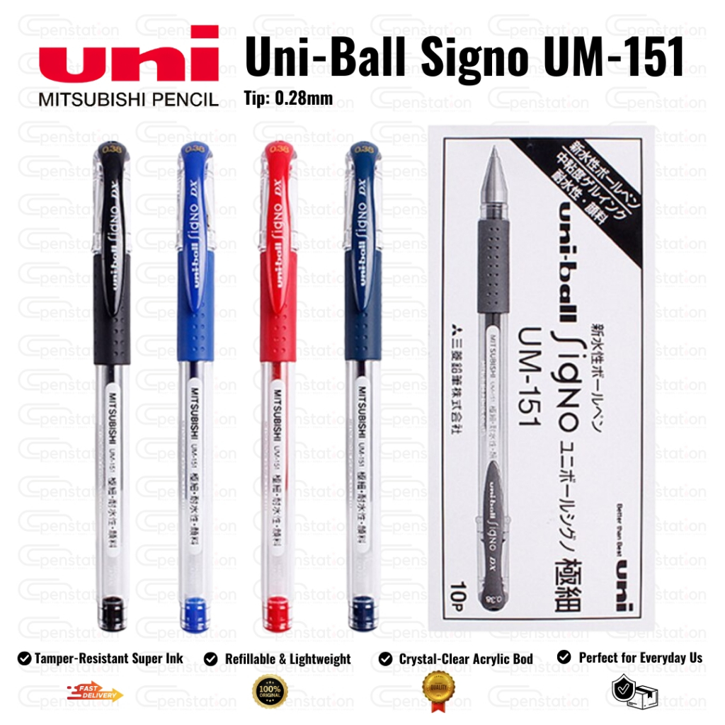 Uni-Ball Signo DX UM-151 Gel Pen | 0.28mm / 0.38mm / 0.5mm | Pigment ...