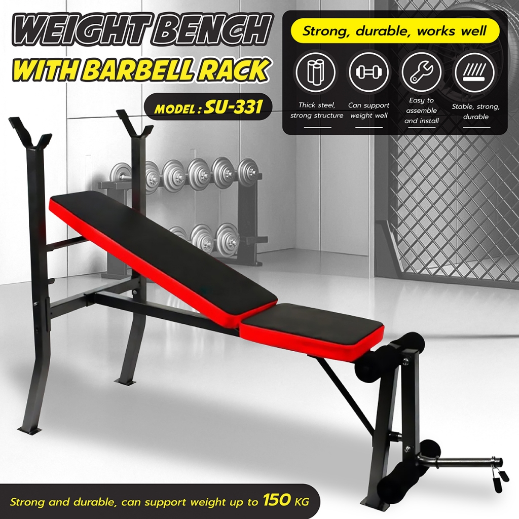 B&G SPORT Weight Bench Barbell Rack Foldable Dumbbell Lift Sit-up ...