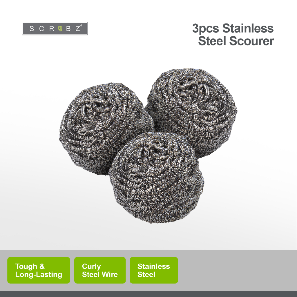 SCRUBZ Premium Stainless Steel Scourer [Set of 3] Bathroom Scourer ...