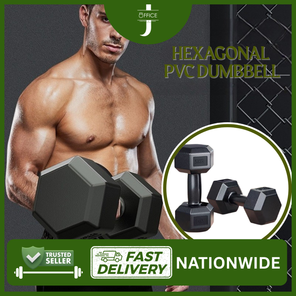 J. Office - PVC Dumbbell 1kg/2kg/3kg/ pair 5kg/10kg piece Hexagonal ...