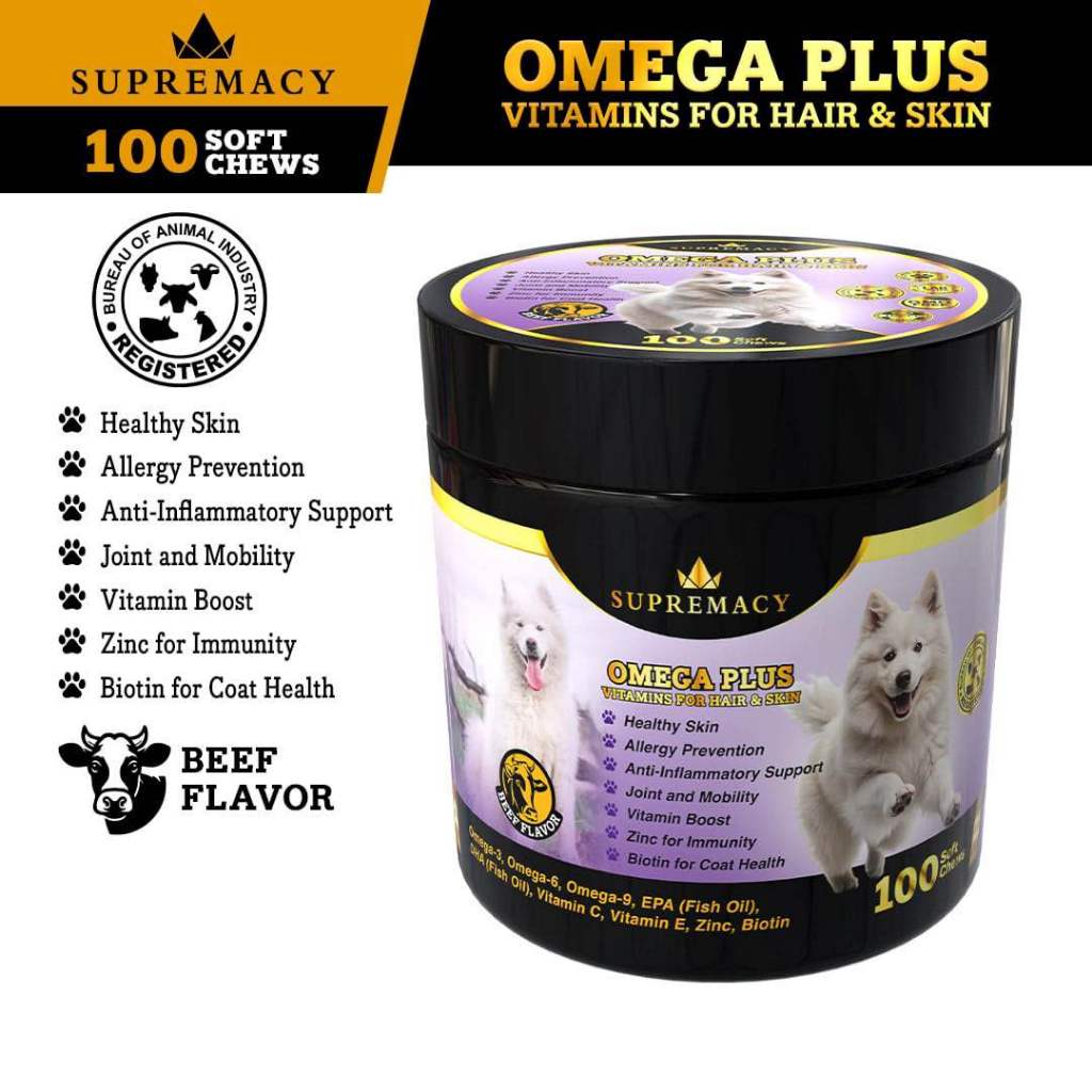 Supremacy Omega Plus Vitamins, Glowing hair and Skin for Dogs, Treats ...