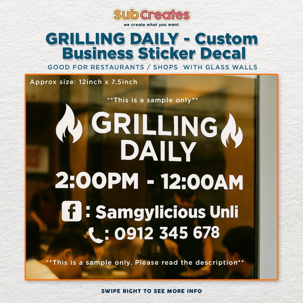 Grilling Daily Customized Business Hours Signage Sticker Decal (by ...