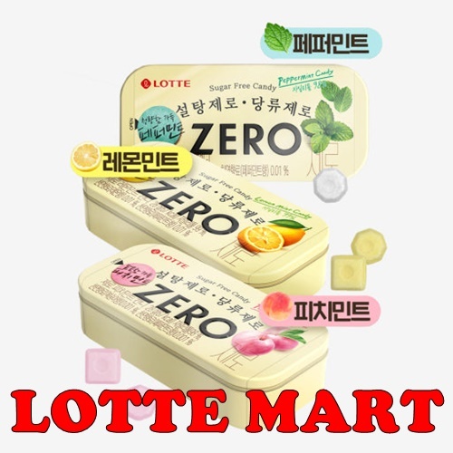 LOTTE ZERO SUGAR FREE CANDIES PEPPER MINT 28G // LEMON MINT 28G // PEACH MINT 28G LOTTE MART ...
