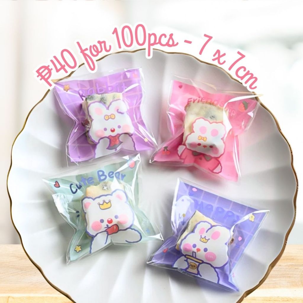 FP1506 (100PCS) 7x7 cm Cute Kawaii Cookie Bag Candy Cookie Plastic ...