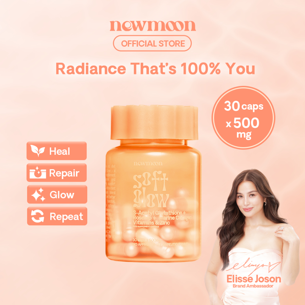 NEW MOON Soft Glow 30 Capsules 500mg S-Acetyl Glutathione Collagen ...