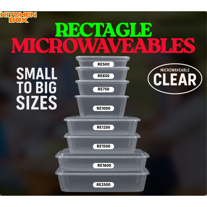 Rectangle Microwaveables [8 Sizes AVAILABLE] Clear/Black (10pcs/5pcs ...