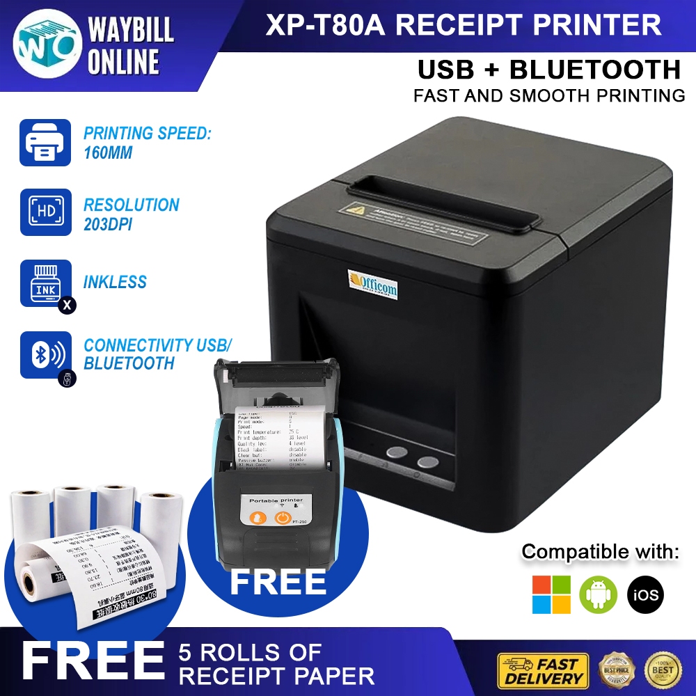 T80A 80mm Receipt Printer Bluetooth Thermal Printer AUTO CUT FREE 5 ...