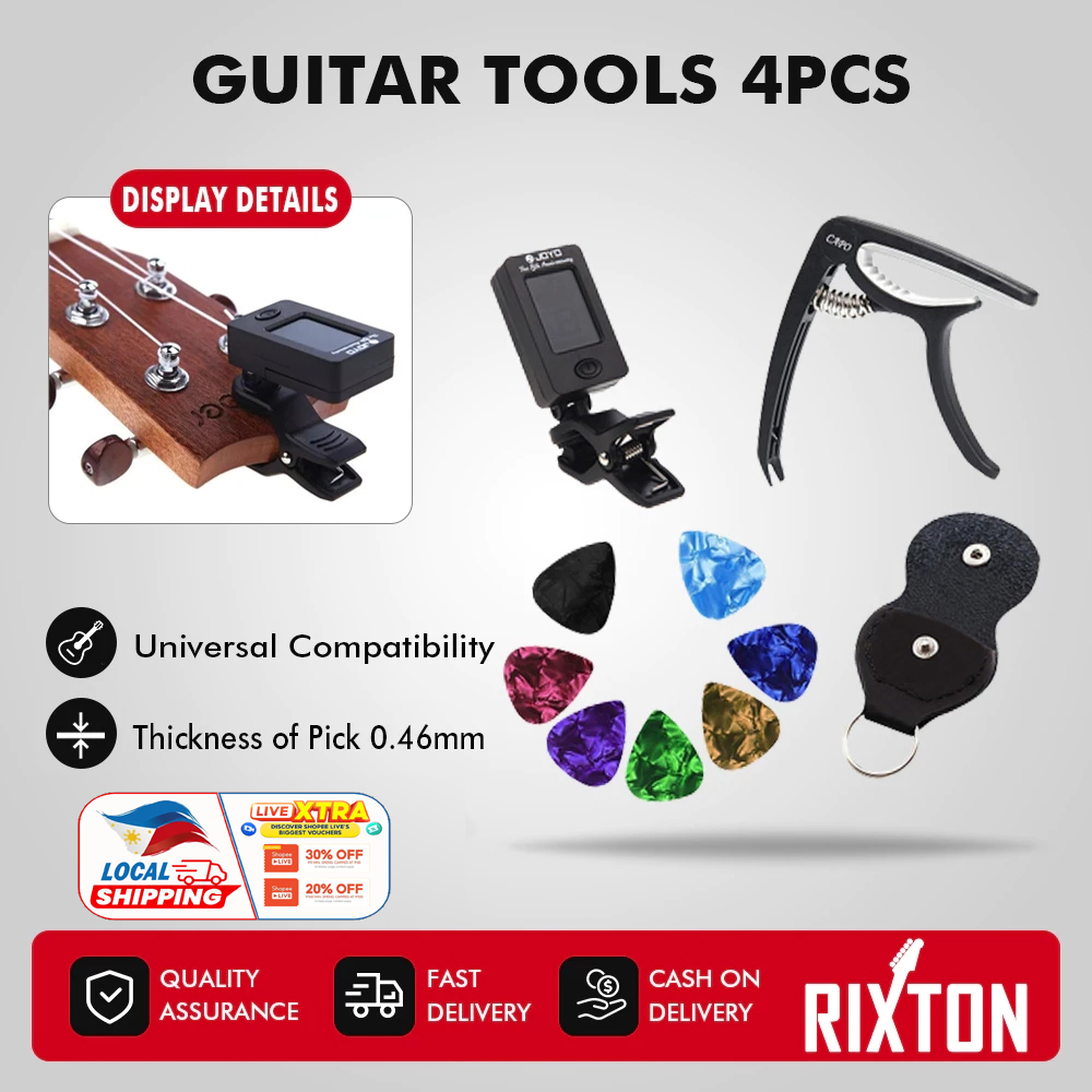 RIXTON Guitar Tool 4pcs Set Tools Kit Guitar Tuner Capo Picks Bag 7 ...