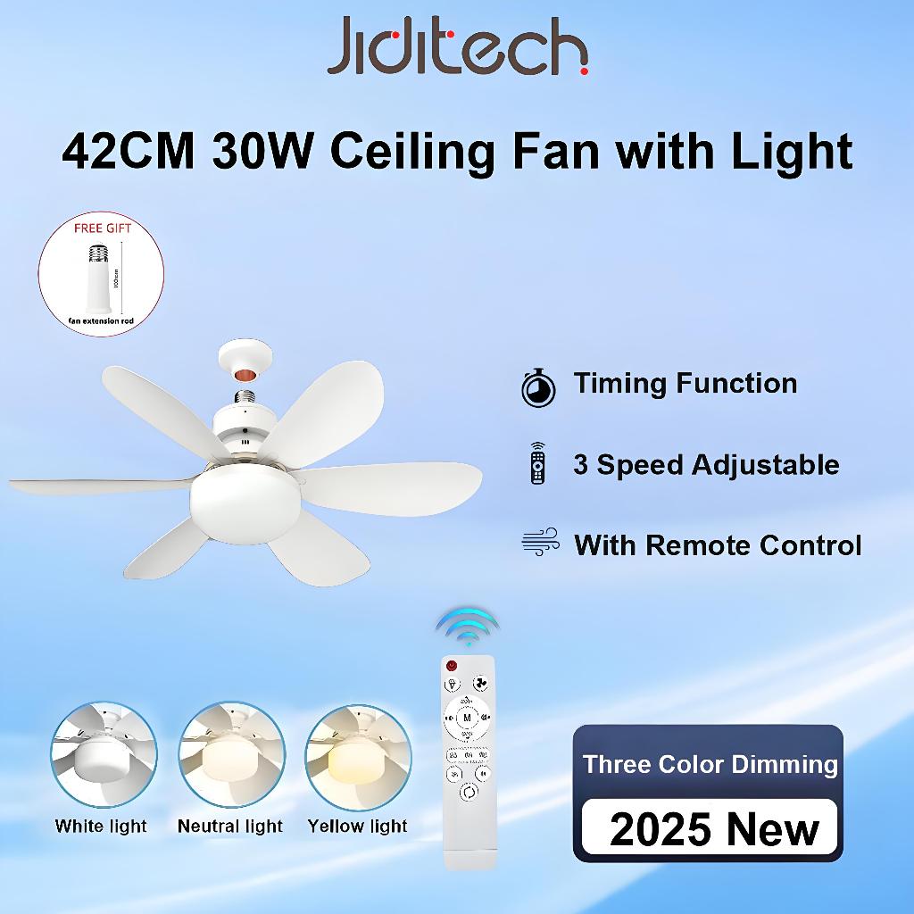 Jiditech Ceiling Fan Light With Remote Control 30W 42CM 6 Blades 2 in 1 ...