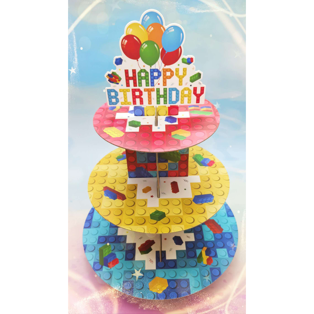 INS Colored building blocks Three Layer CupCake Stand happy birthday ...