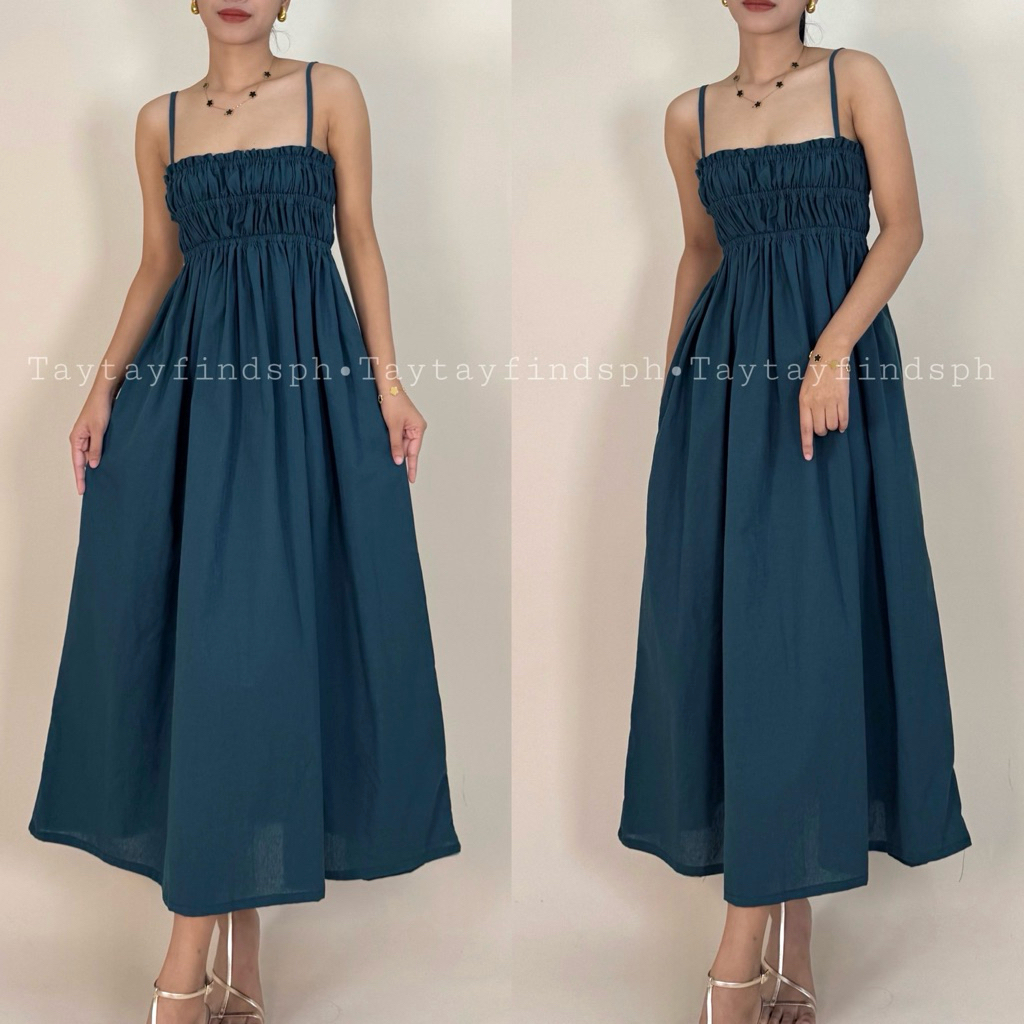 ROSELYN STRING GARTERIZED LINEN PLAIN DRESS | taytayfindsph | Shopee ...