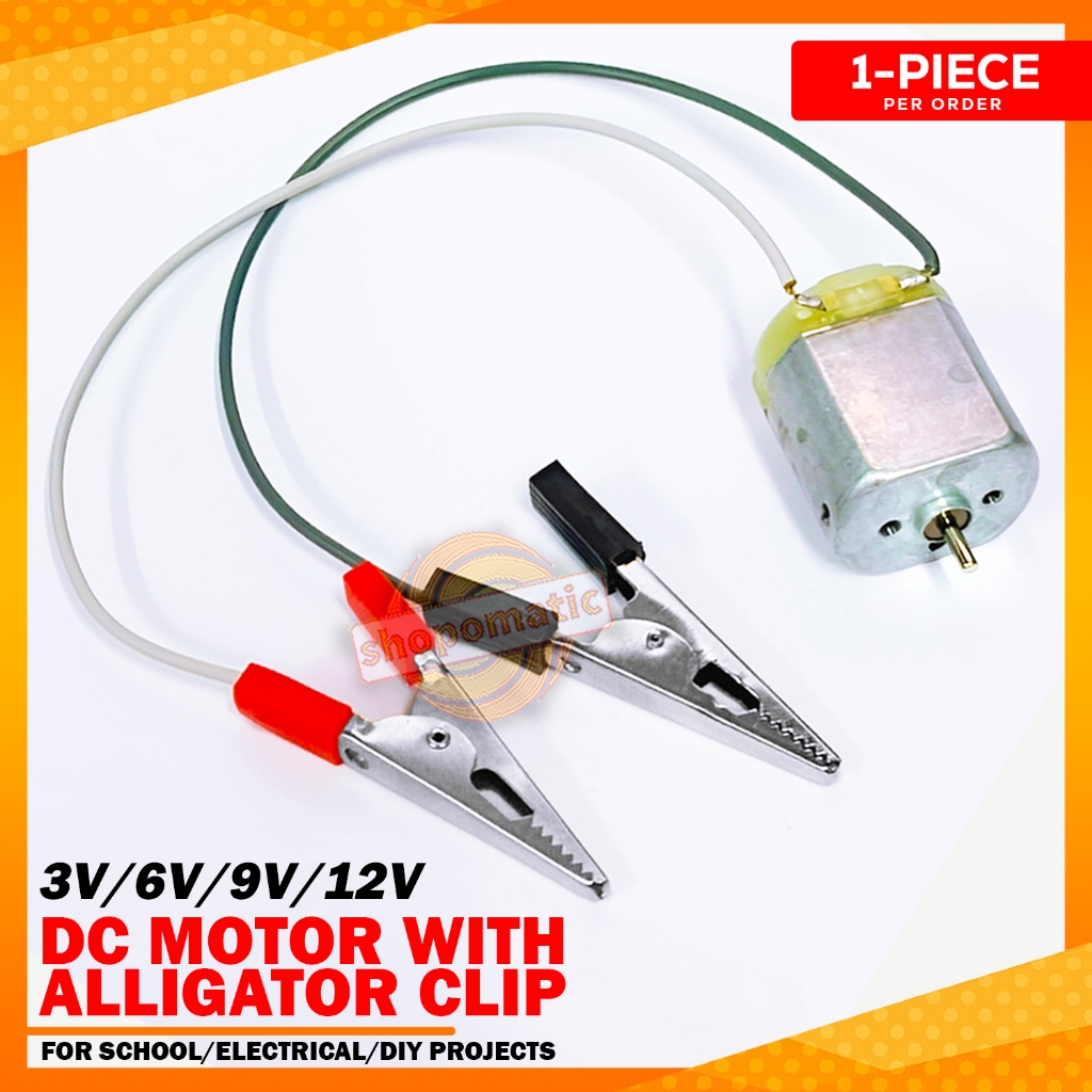 DC Motor 3V/6V/9V/12V With Wired Alligator Clips Medium Plastic Handle ...