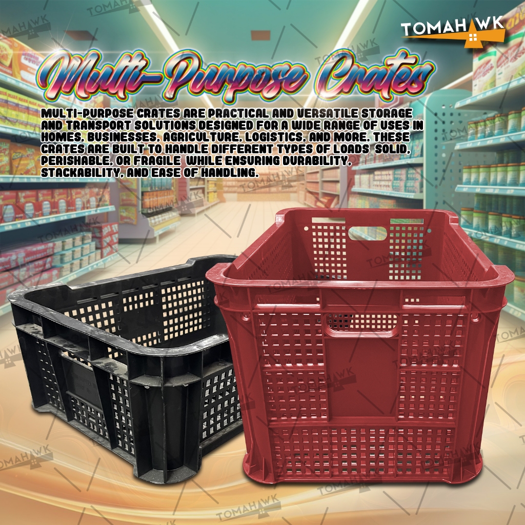 TOMAHAWK MULTI-PURPOSE PLASTIC CRATES SMALL SIZE BLACK ONLY 52*36*19CM ...